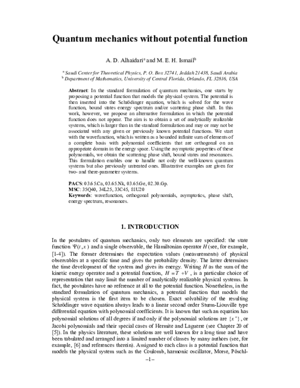 (PDF) Quantum mechanics without potential function