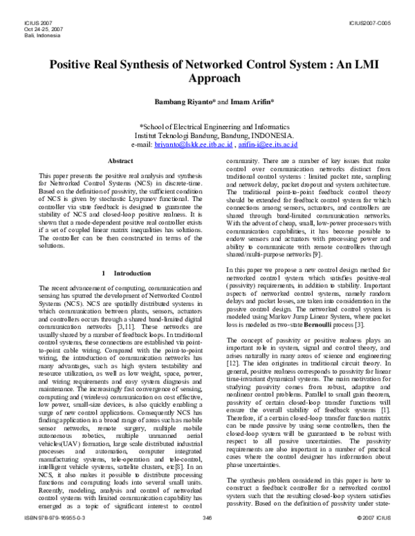 (PDF) Positive Real Synthesis of Networked Control System An LMI Approach