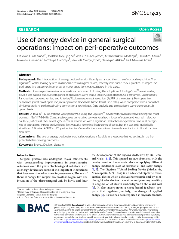 (PDF) Use of energy device in general surgical operations: impact on ...