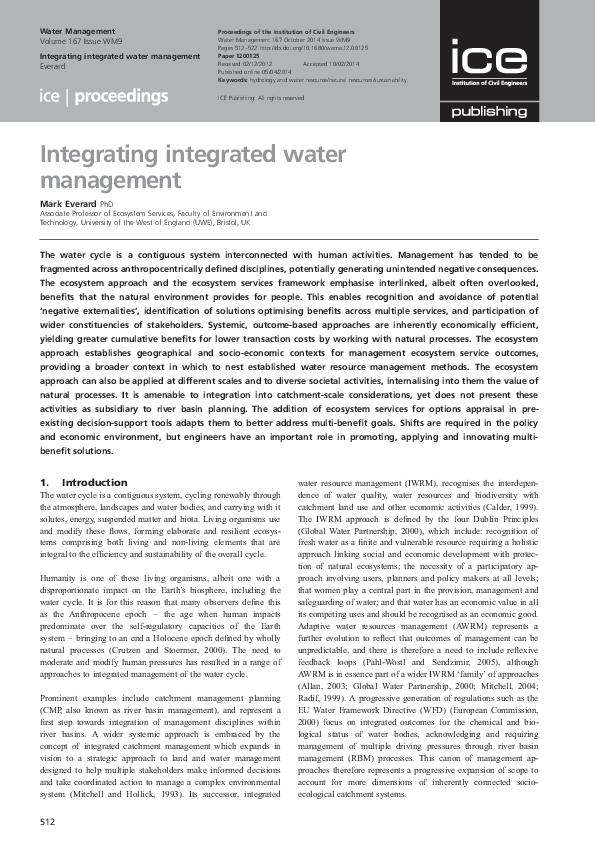 (PDF) Integrating integrated water management