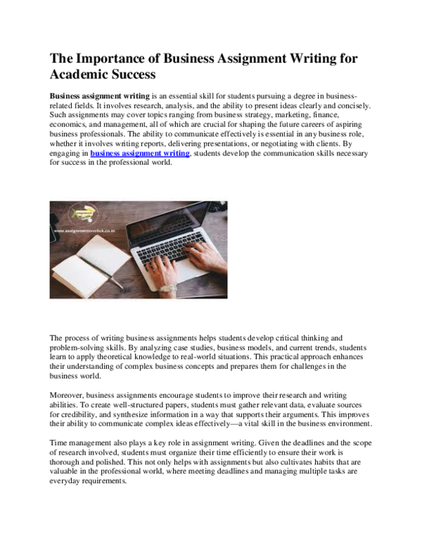 (PDF) The Importance of Business Assignment Writing for Academic Success