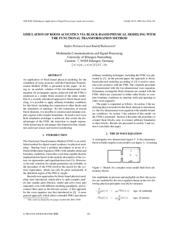 Pdf Simulation Of Room Acoustics Via Block Based Physical Modelingwith The Functional