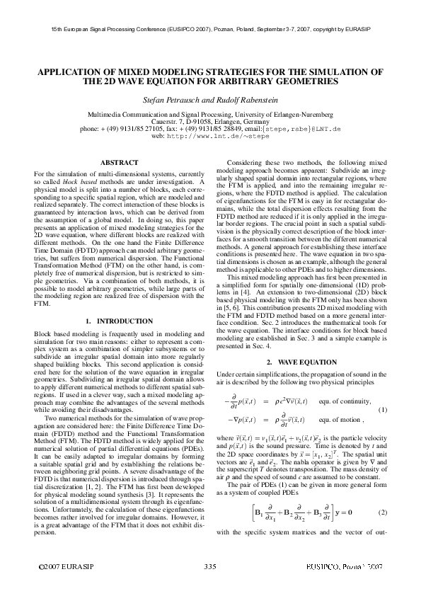 (PDF) Application of mixed modeling strategies for the simulation of the 2D wave equation for ...