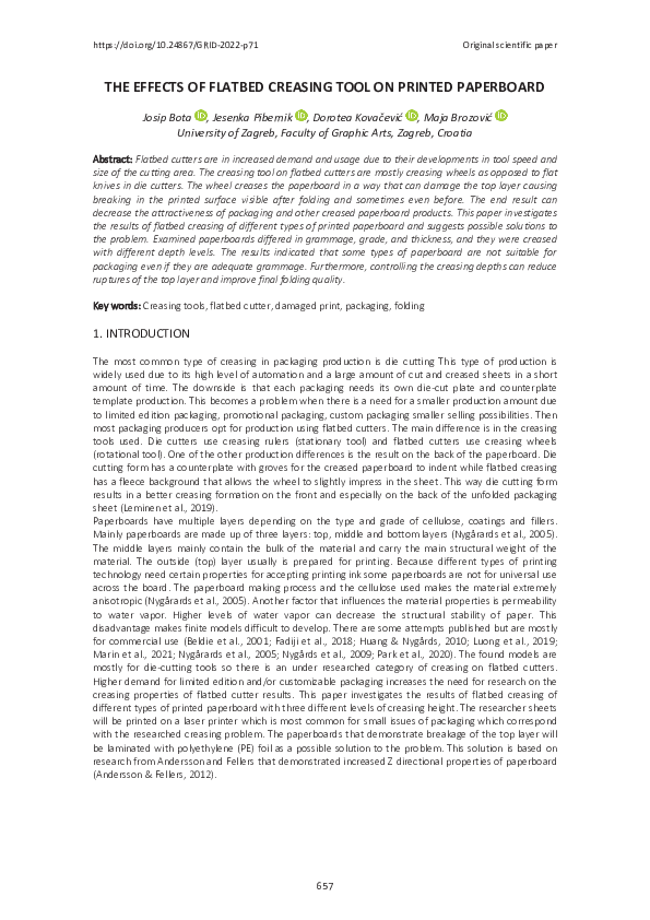(PDF) The effects of flatbed creasing tool on printed paperboard