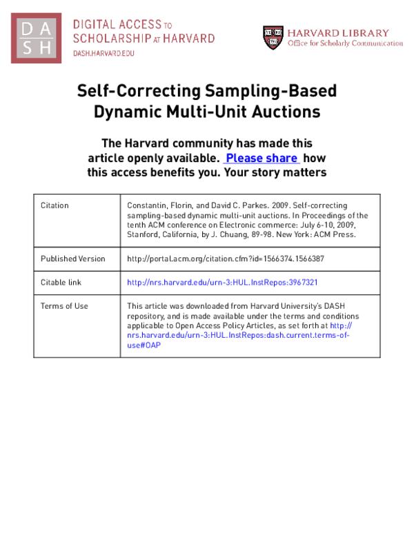 (PDF) Self-correcting sampling-based dynamic multi-unit auctions