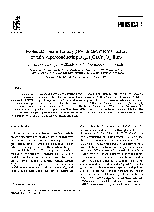 (PDF) Molecular beam epitaxy growth and microstructure of thin superconducting Bi2Sr2CaCu2Ox ...