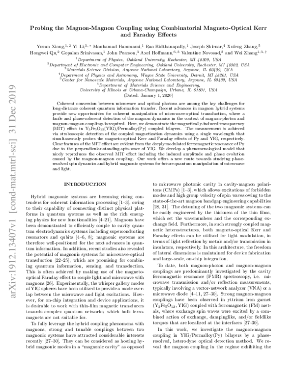 (PDF) Probing the Magnon-Magnon Coupling using Combinatorial Magneto ...