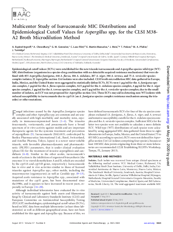 (PDF) Multicenter Study of Isavuconazole MIC Distributions and ...