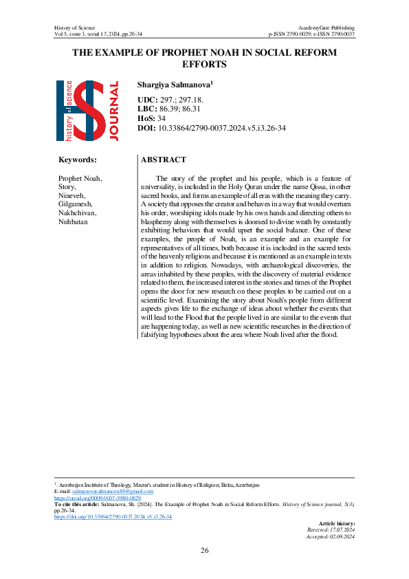 (PDF) THE EXAMPLE OF PROPHET NOAH IN SOCIAL REFORM EFFORTS