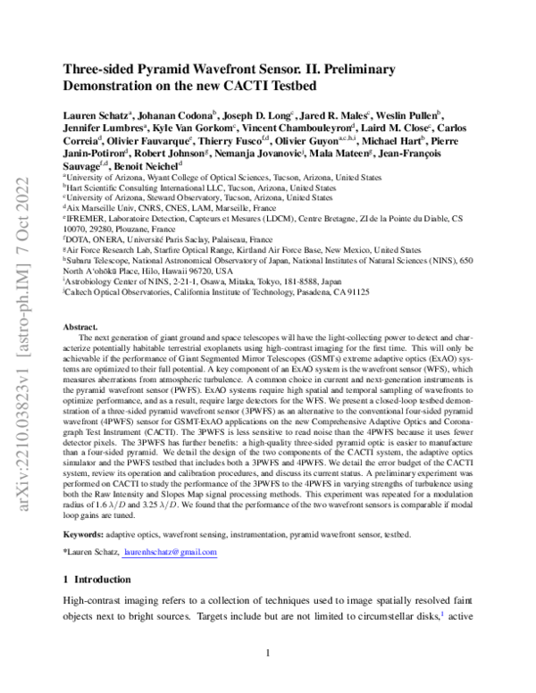 (PDF) Three-sided pyramid wavefront sensor. II. Preliminary ...