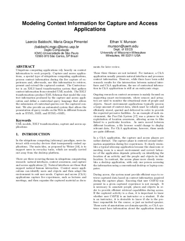 (PDF) Modeling context Information for capture and access applications
