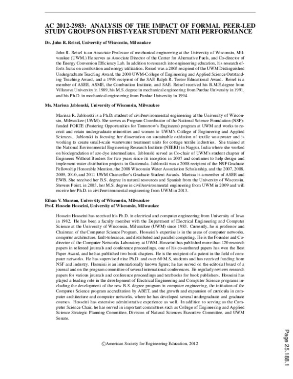 (PDF) Analysis of the Impact of Formal Peer-led Study Groups on First ...