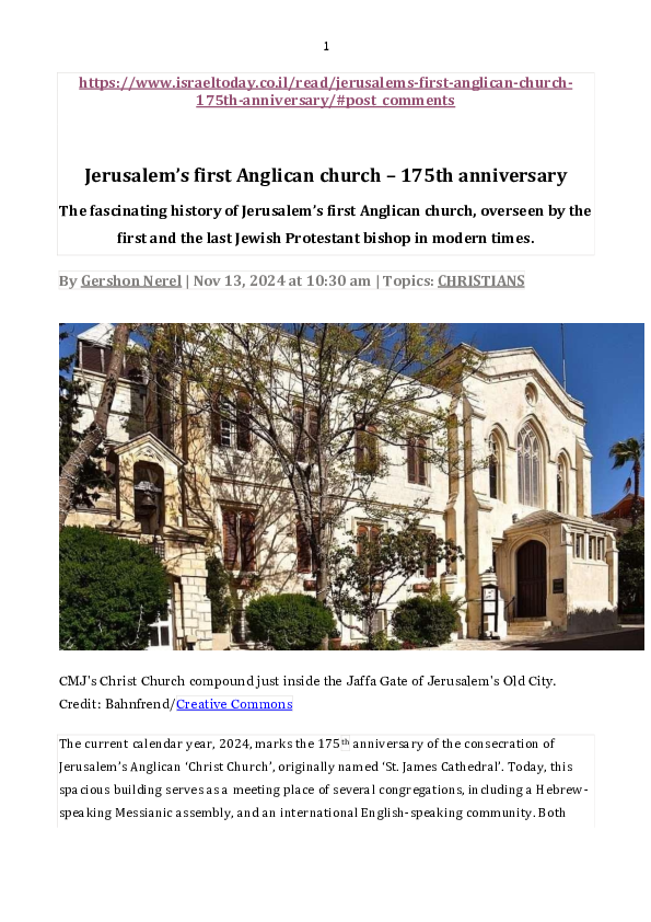 (PDF) Jerusalem’s first Anglican church – 175th anniversary. ISRAEL ...