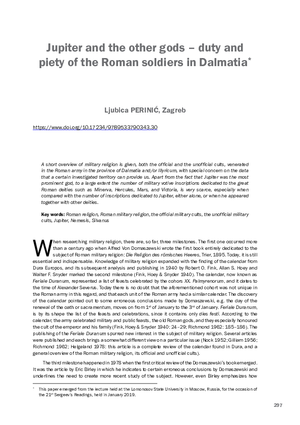 (PDF) Jupiter and the other gods – duty and piety of the Roman soldiers ...