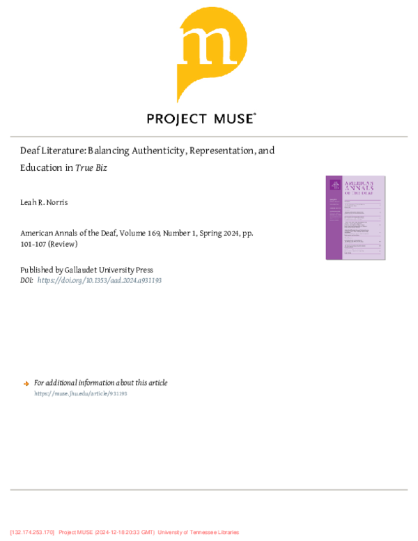 (PDF) Norris Oakes 2024 Deaf Literature Balancing Authenticity ...