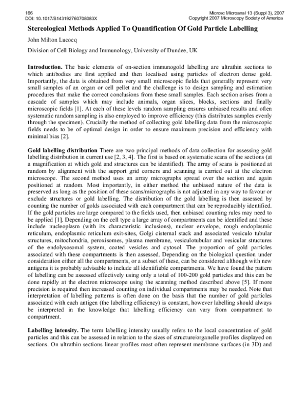 (PDF) Stereological Methods Applied To Quantification Of Gold Particle ...