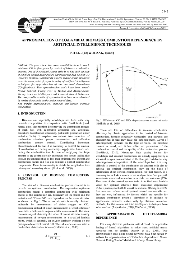 (PDF) Approximation of Co/Lambda Biomass Combustion Dependence by Artificial Intelligence Techniques
