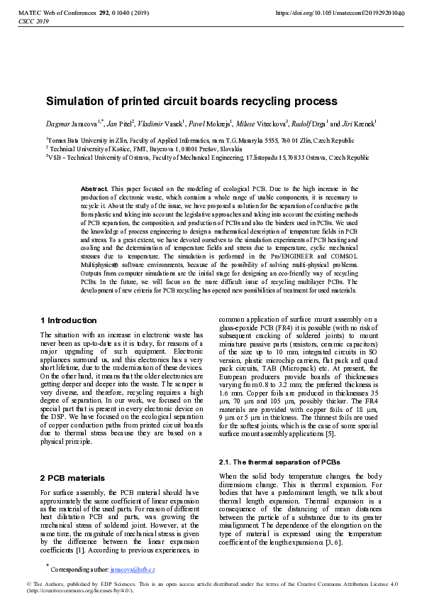 (PDF) Simulation of printed circuit boards recycling process