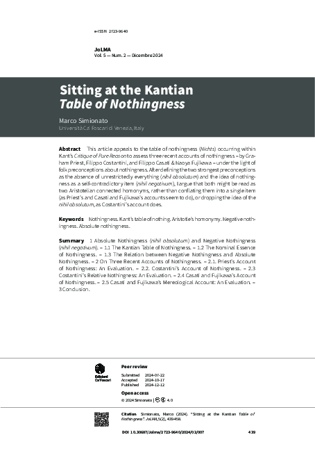 (PDF) Sitting at the Kantian Table of Nothingness