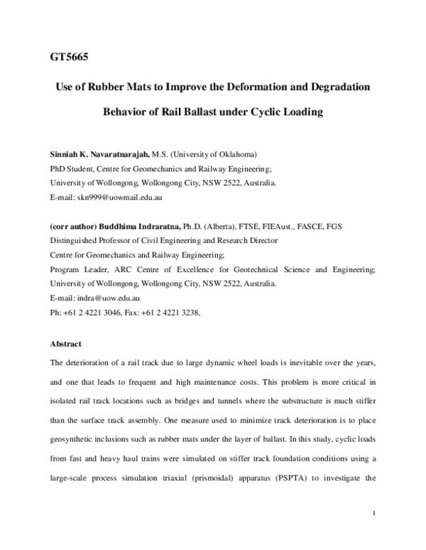 (PDF) Use of Rubber Mats to Improve the Deformation and Degradation Behavior of Rail Ballast ...