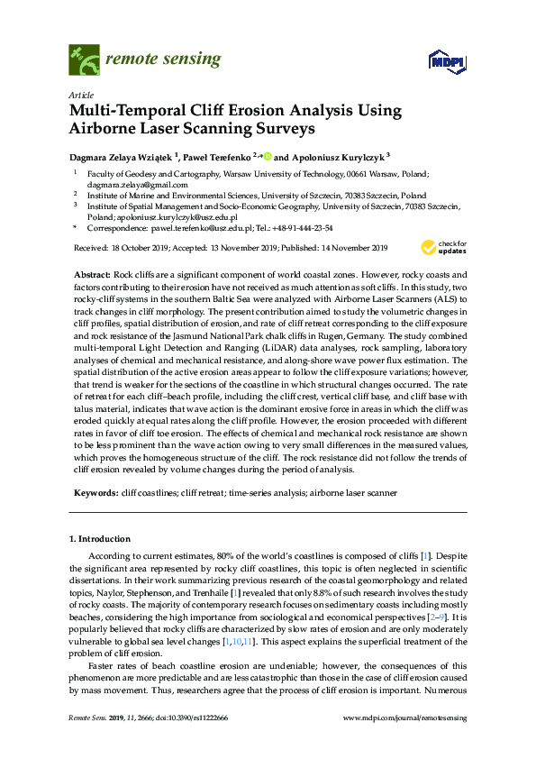 (PDF) Multi-Temporal Cliff Erosion Analysis Using Airborne Laser Scanning Surveys