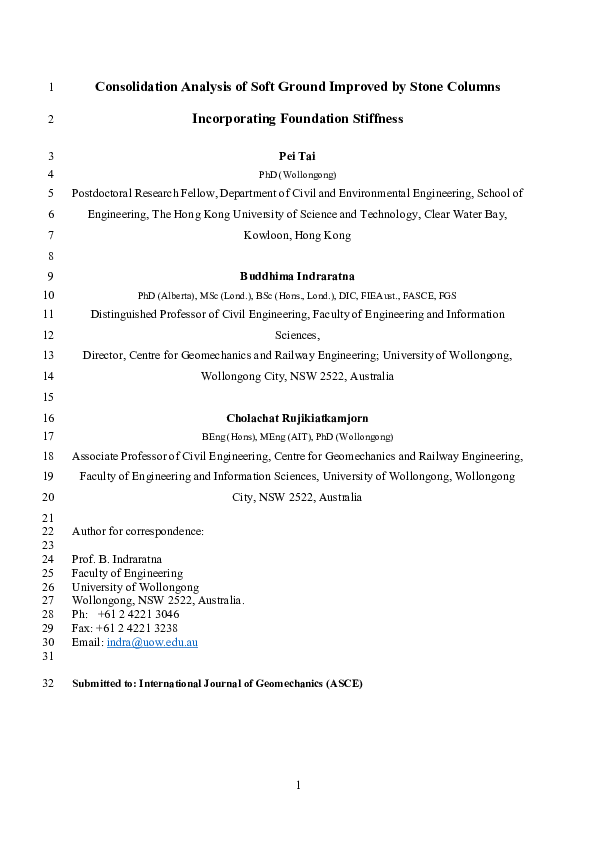 (PDF) Consolidation Analysis of Soft Ground Improved by Stone Columns Incorporating Foundation ...
