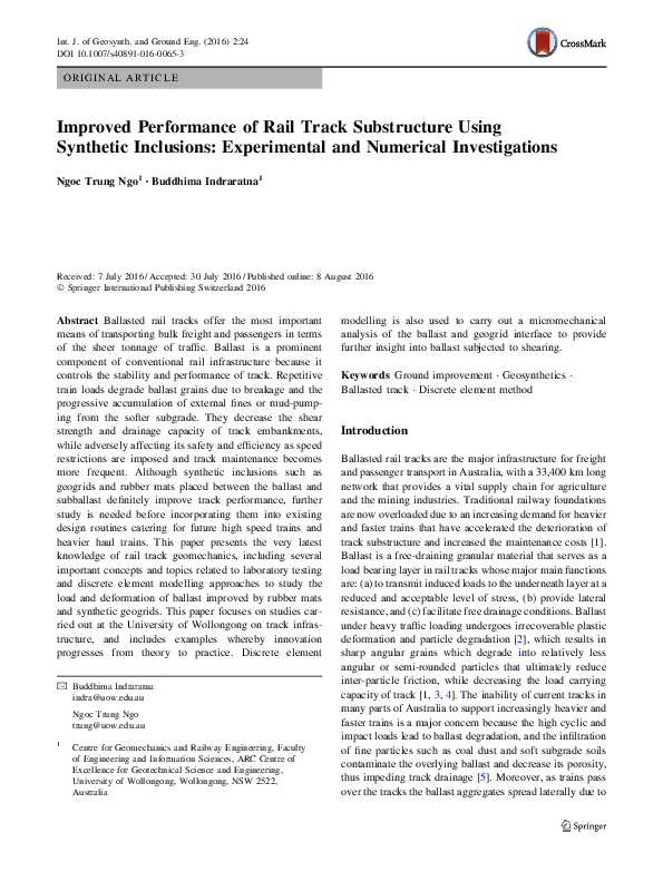 Pdf Improved Performance Of Rail Track Substructure Using Synthetic Inclusions Experimental