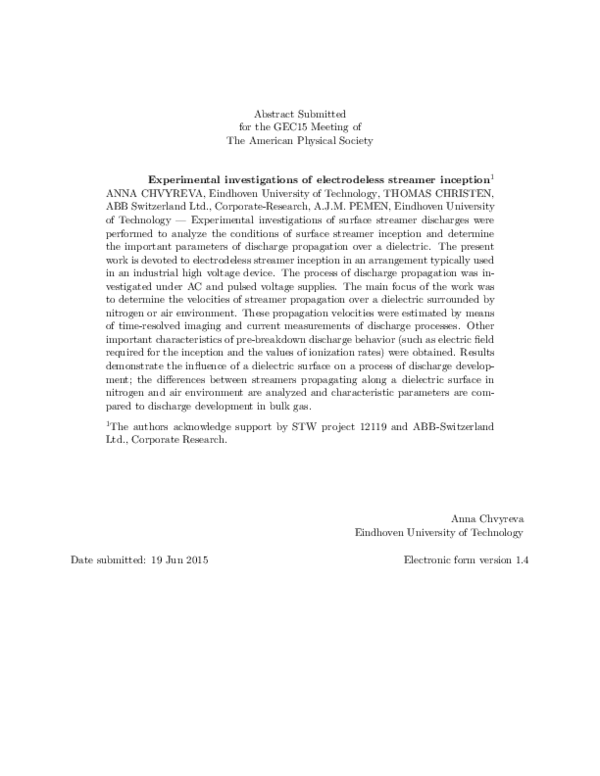 (PDF) Experimental investigations of electrodeless streamer inception