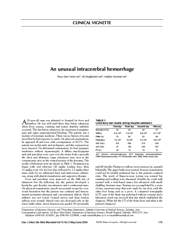 (PDF) An Unusual Intracerebral Hemorrhage | Maliheh Metanat - Academia.edu