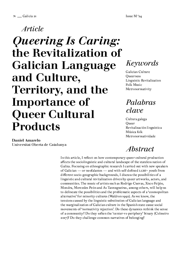 (PDF) Queering Is Caring: the Revitalization of Galician Language and Culture, Territory, and ...