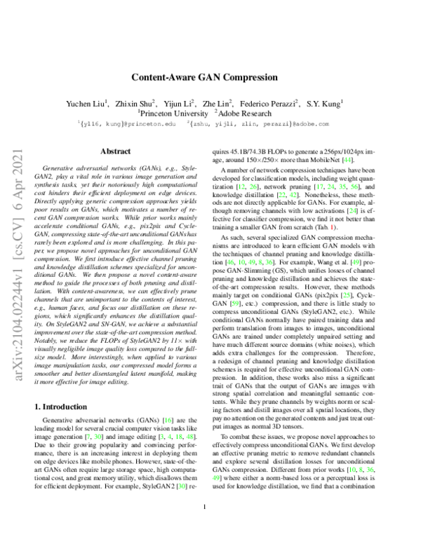 (PDF) Content-Aware GAN Compression