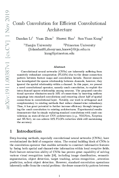 (PDF) Comb Convolution for Efficient Convolutional Architecture