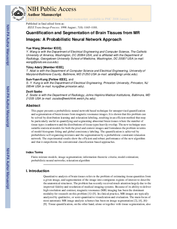 (PDF) Quantification and segmentation of brain tissues from MR images: a probabilistic neural ...