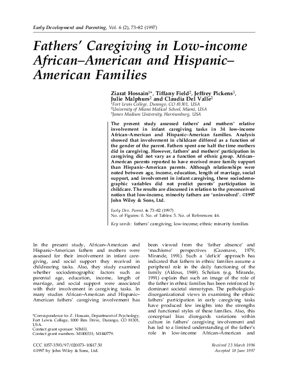 (PDF) Fathers' caregiving in low-income African–American and Hispanic ...