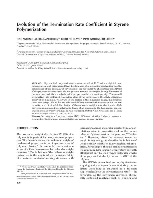 (PDF) Evolution of the termination rate coefficient in styrene ...