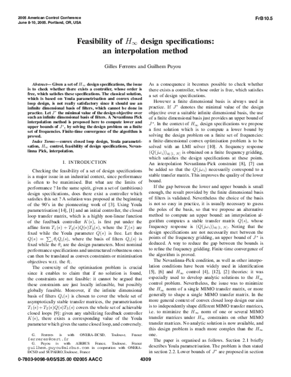 (PDF) Feasibility of H ∞ design specifications: an interpolation method | Guilhem Puyou ...