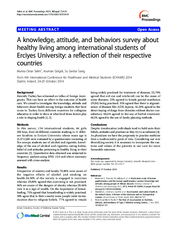(PDF) A knowledge, attitude, and behaviors survey about healthy living ...