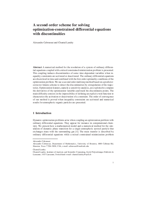 (PDF) A Second Order Scheme for Solving Optimization-Constrained Differential Equations with ...