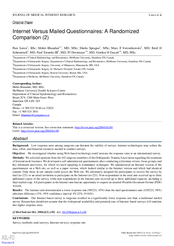 (PDF) Internet Versus Mailed Questionnaires: A Randomized Comparison (2)
