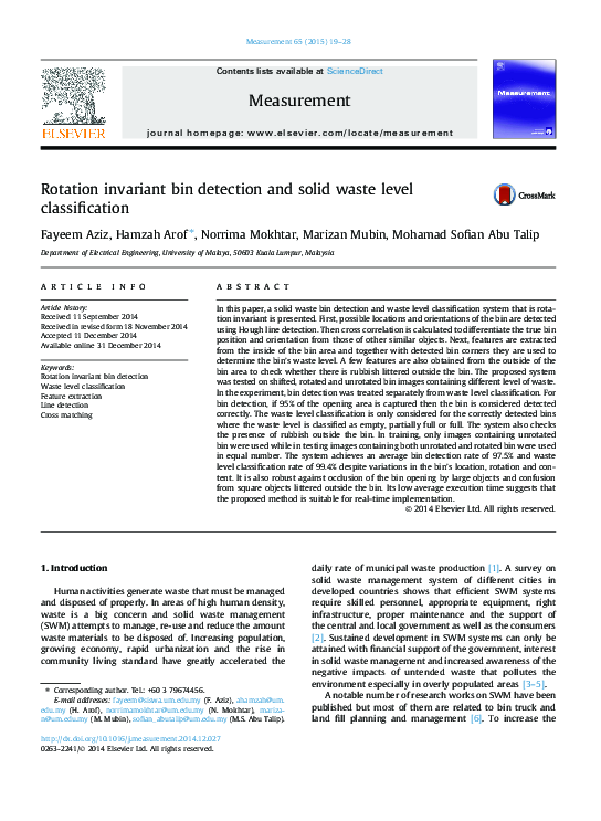 (PDF) Rotation invariant bin detection and solid waste level classification