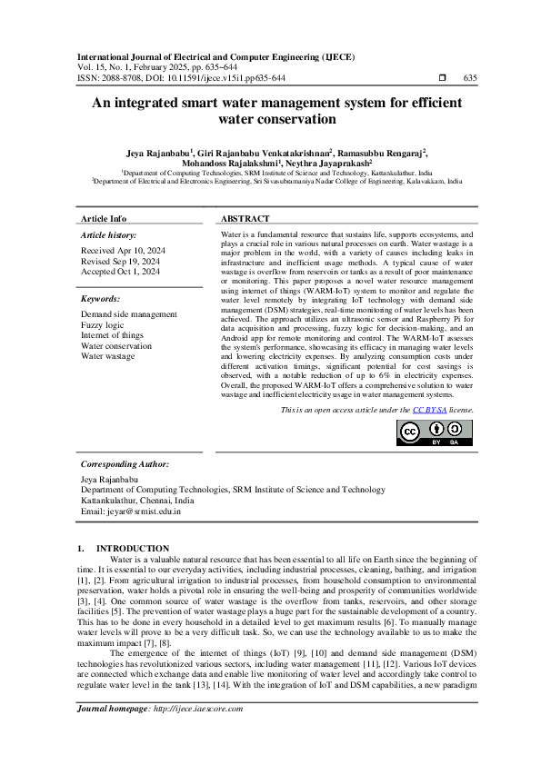(PDF) An integrated smart water management system for efficient water ...