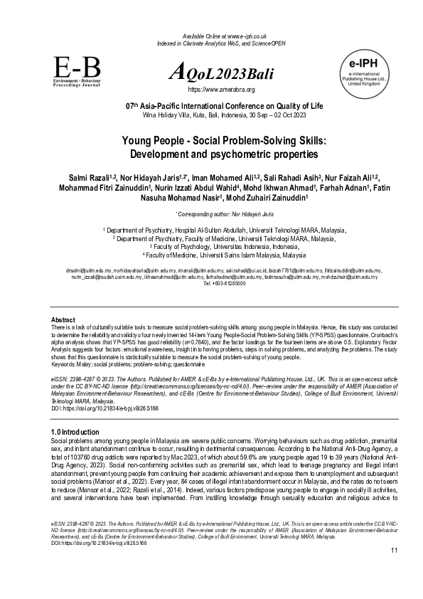 Pdf Young People Social Problem Solving Skills Development And Psychometric Properties