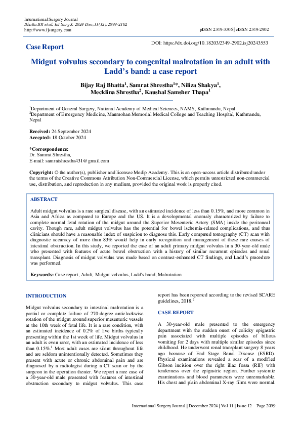 (PDF) Midgut volvulus secondary to congenital malrotation in an adult ...