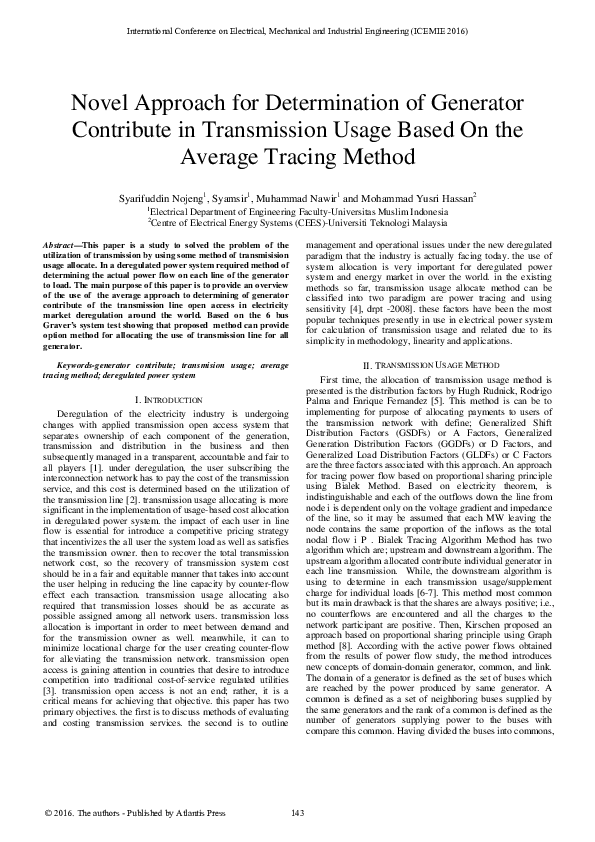 (PDF) Novel Approach for Determination of Generator Contribute in Transmission Usage Based On ...
