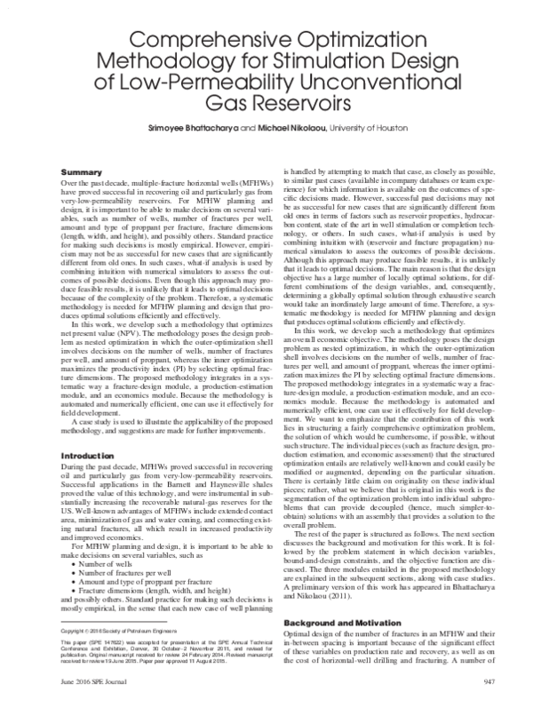 (PDF) Comprehensive Optimization Methodology for Stimulation Design of Low-Permeability ...