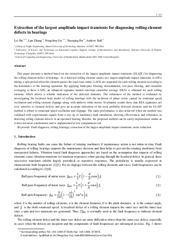 (PDF) Extraction of the largest amplitude impact transients for diagnosing rolling element ...