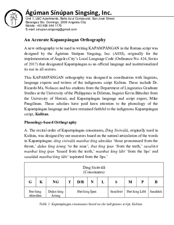 (PDF) An Accurate Kapampángan Orthography