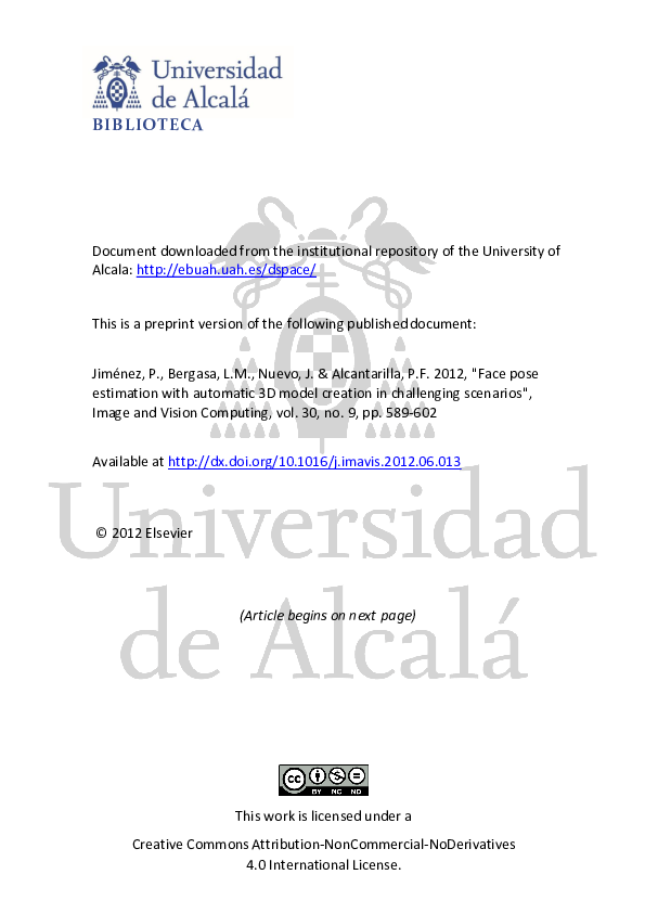 Pdf Face Pose Estimation With Automatic 3d Model Creation In