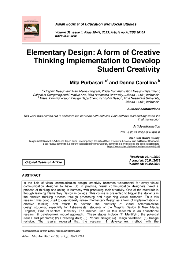 (PDF) Elementary Design: A form of Creative Thinking Implementation to ...