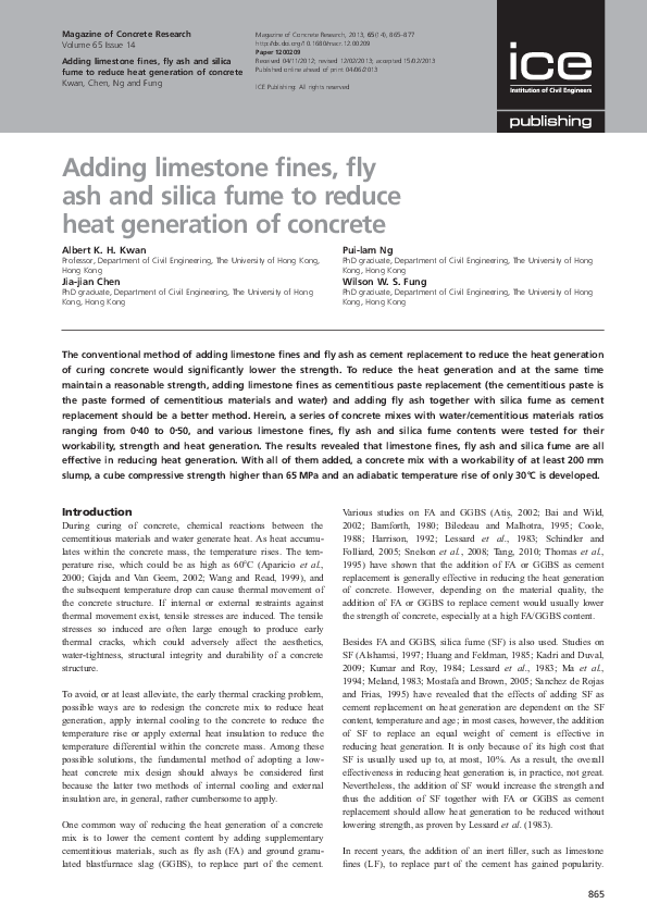 (PDF) Adding limestone fines, fly ash and silica fume to reduce heat ...
